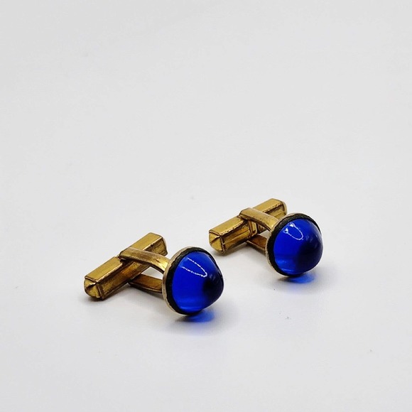 Unbranded | Accessories | Vintage Royal Blue Glass Domed Gold Tone ...